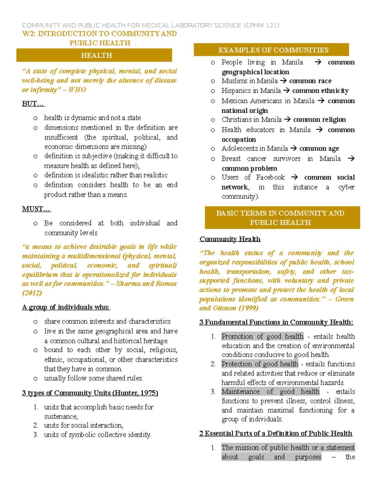 Reviewer_CPHM_Freshman - W2: INTRODUCTION TO COMMUNITY AND PUBLIC ...