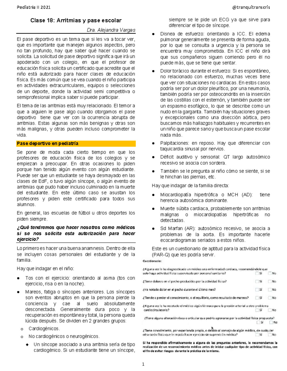 Pase escolar arritmias - Clase 18: Arritmias y pase escolar Dra ...