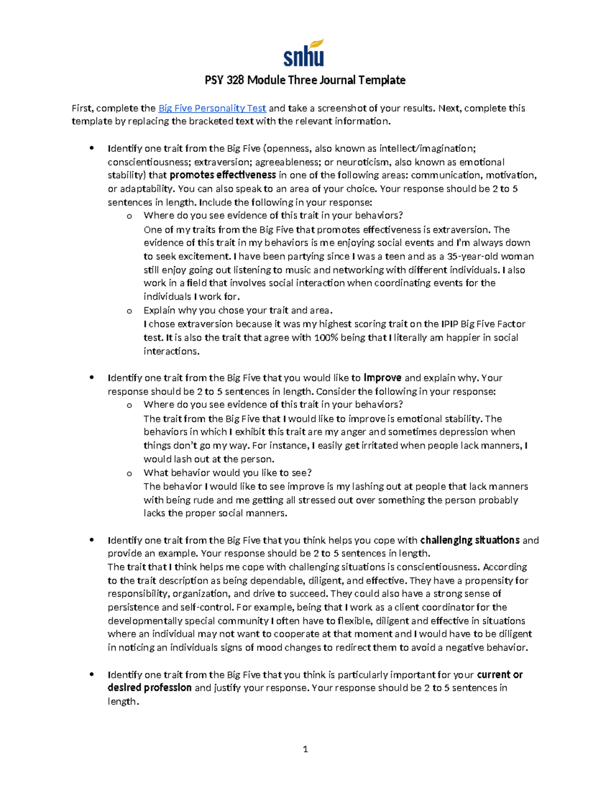 PSY 328 Module Three Journal mt - Next, complete this template by replacing the bracketed text ...