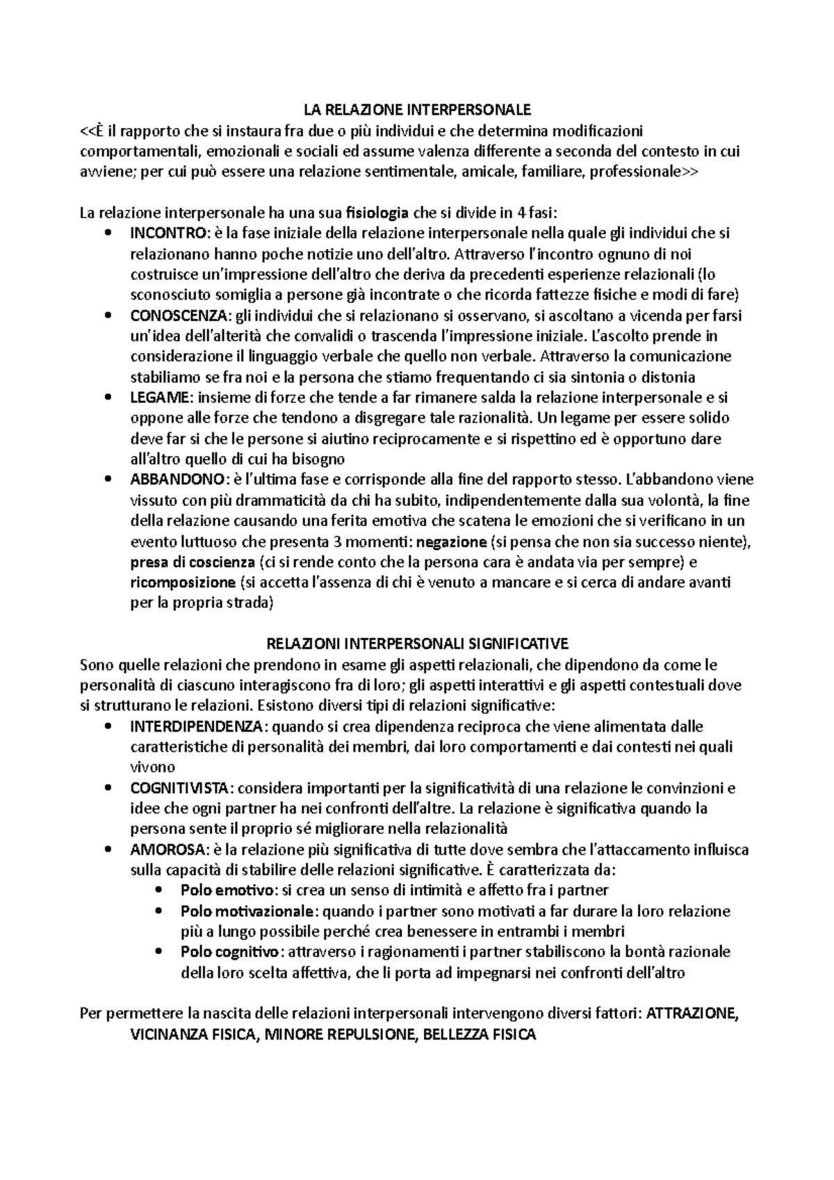 Principi Relazione Interpersonale - LA RELAZIONE INTERPERSONALE