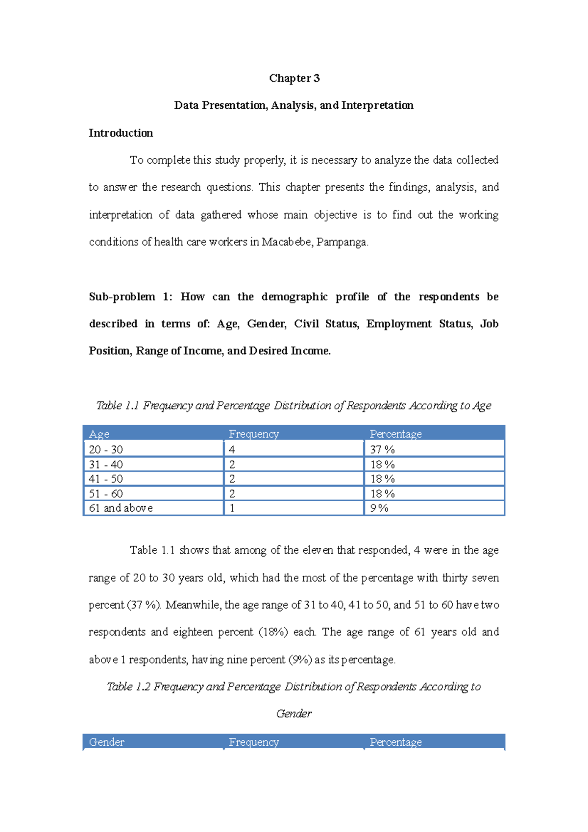 Chapter 3 first draft - Chapter 3 Data Presentation, Analysis, and ...