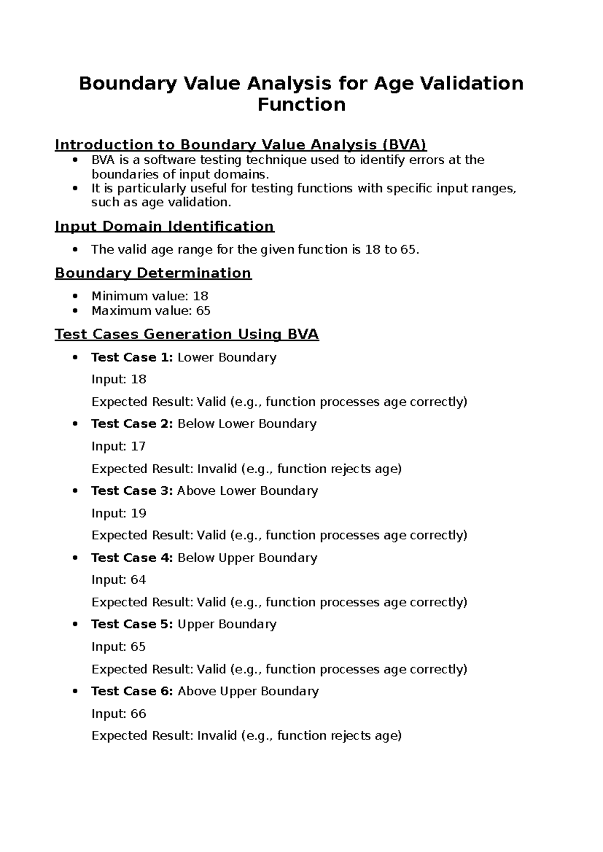 Boundary Value Analysis for Age Validation Function - Boundary Value Analysis for Age Validation ...