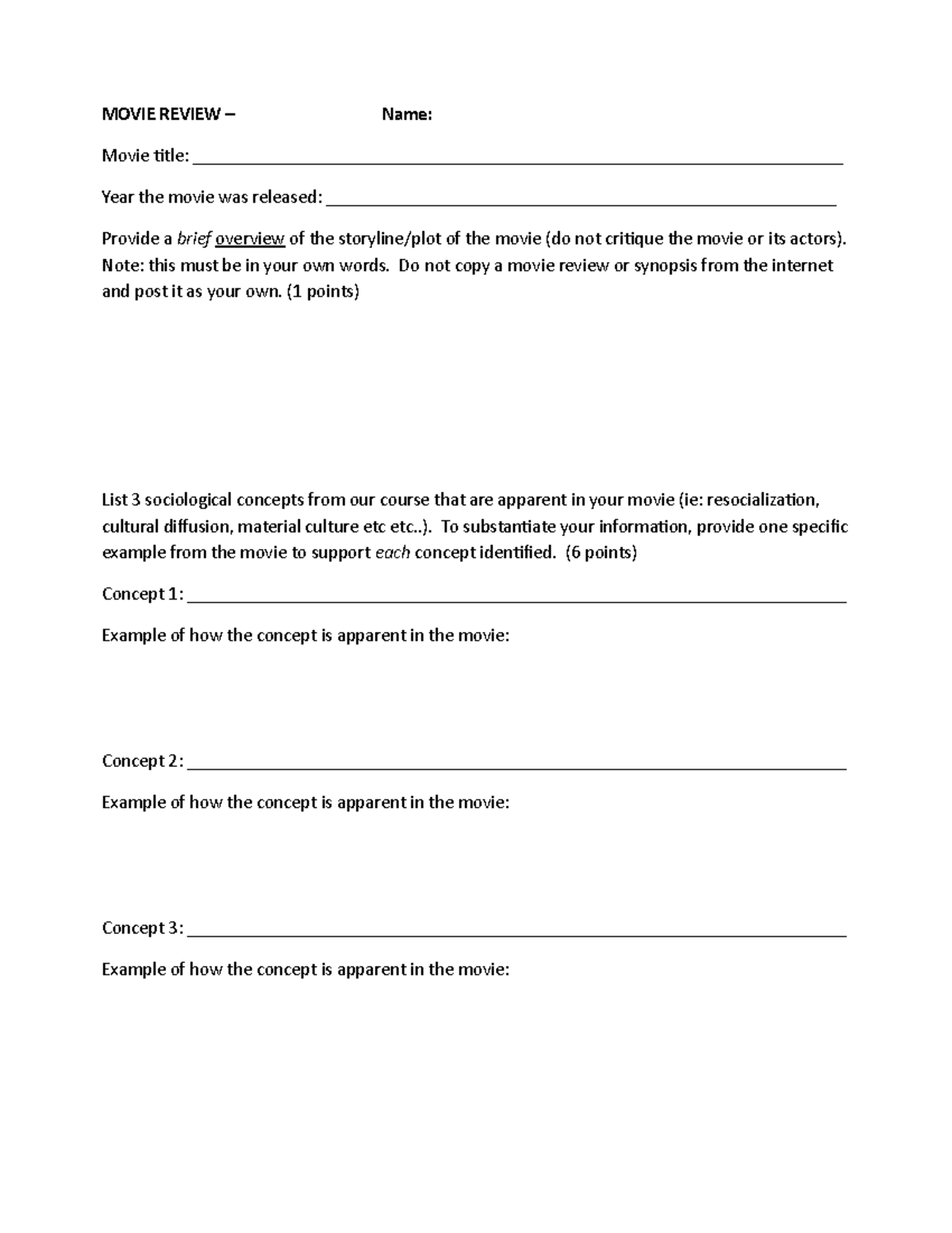 Movie Review Worksheet-F21 - MOVIE REVIEW – Name: Movie title: - Studocu
