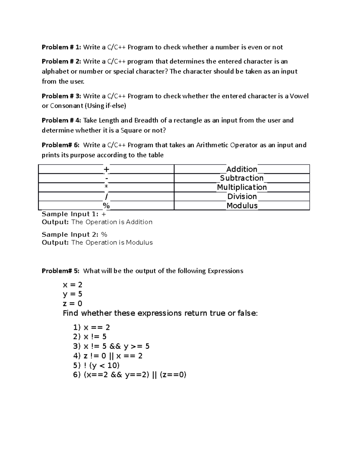 Practice Problems - Problem # 1: Write a C/C++ Program to check whether ...