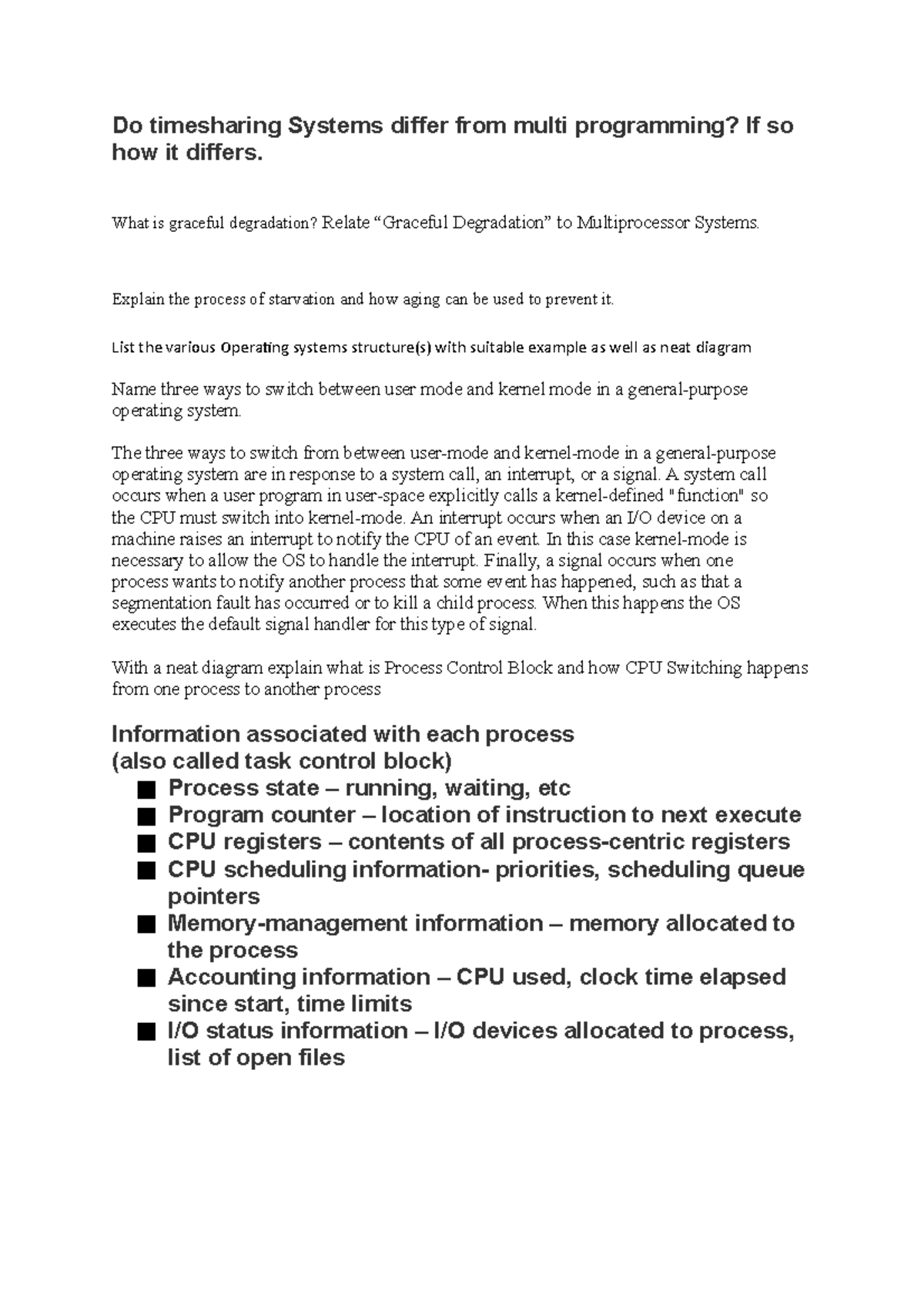 FAT QP Model - it has assignments of vit - Do timesharing Systems differ from multi programming ...