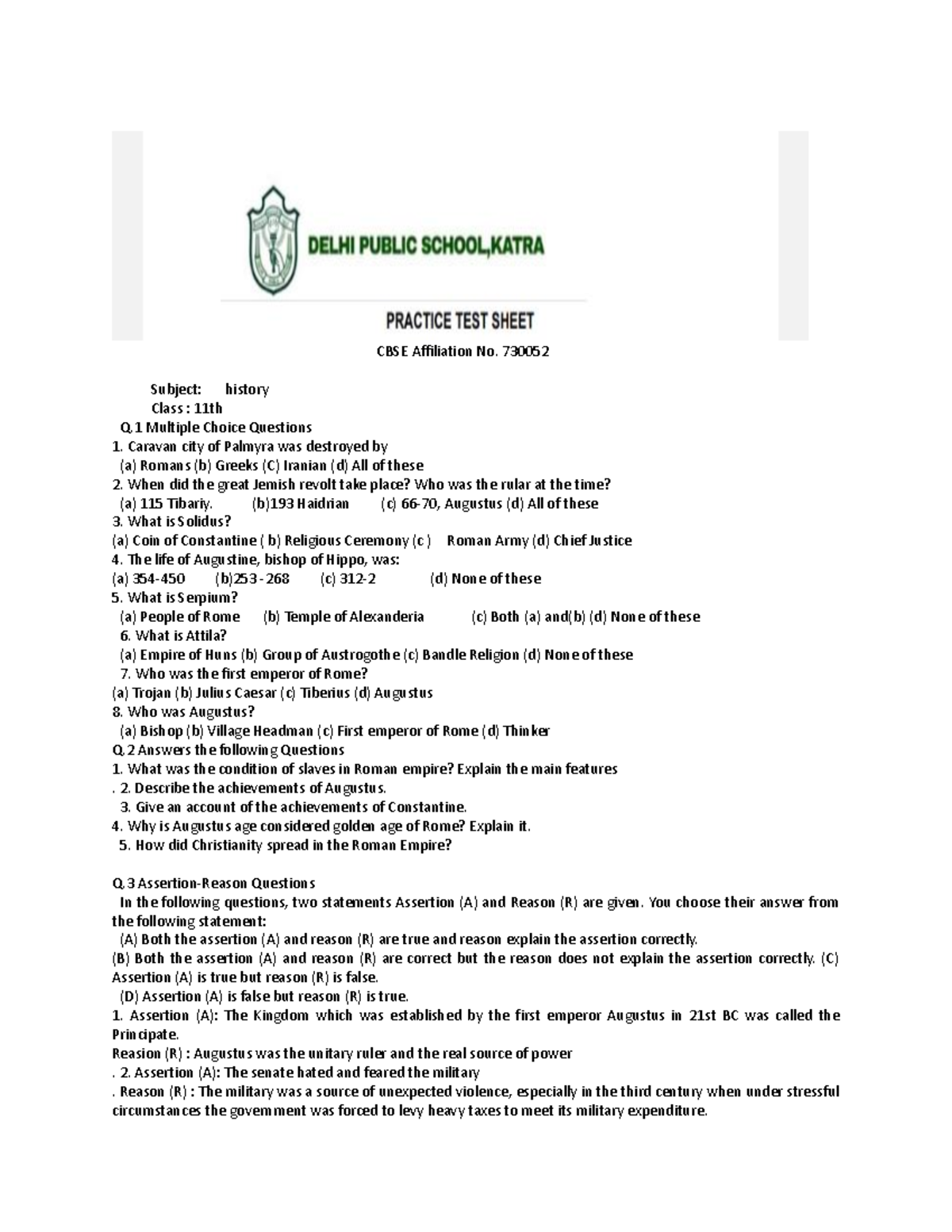 099histrory - CBSE Affiliation No. 730052 Subject: history Class : 11th Q Multiple Choice ...