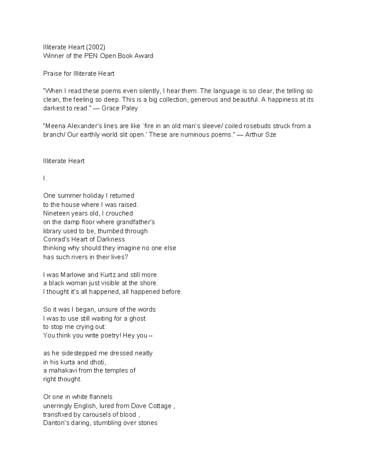 Illiterate Heart - Important 3rd semester summaries of poems for PG ...