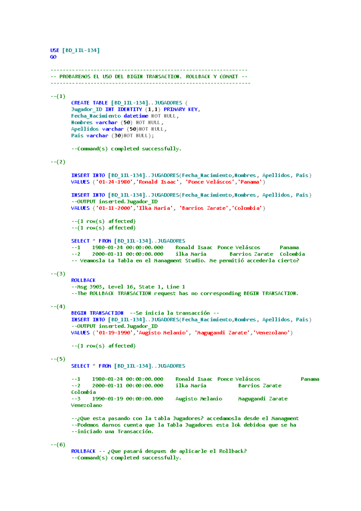Uso del Begin Transaction, Save Tran,Commit, Rollback y Trancount 2024 ...