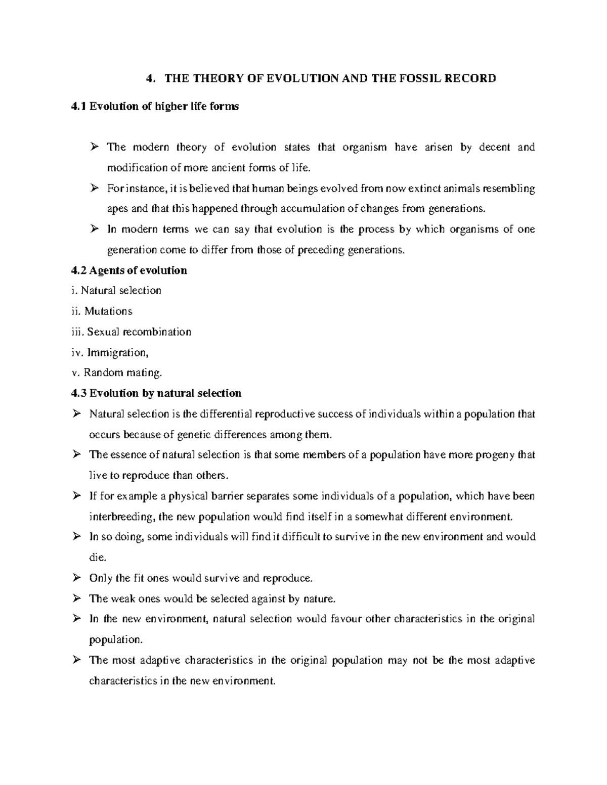 SZL 2101-Wk 7 Notes - 4. THE THEORY OF EVOLUTION AND THE FOSSIL RECORD ...