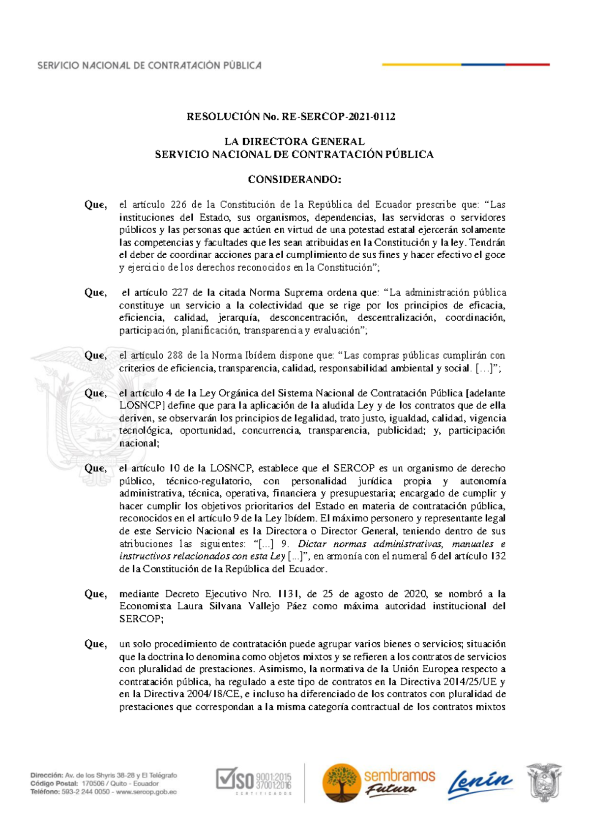 RESOLUCIONES SERCOP PARA TOMAR EN CUENTA EN LOS PROCESOS DE ...