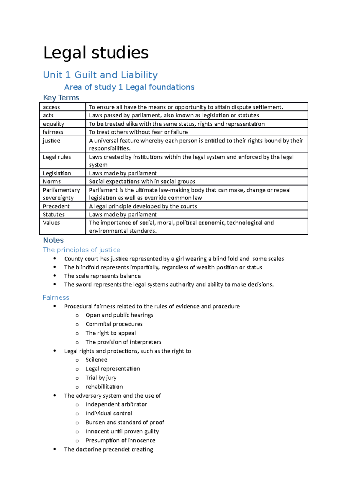 002-U1-AOS1 Legal foundations - Legal studies Unit 1 Guilt and ...