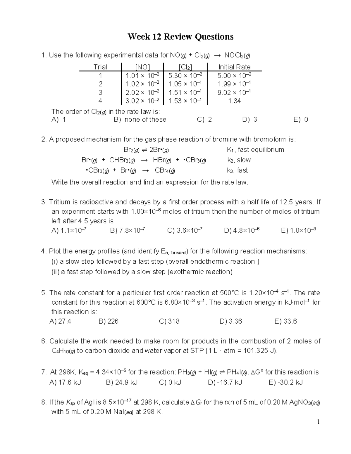Week12 Review Qs 2021 - Extra practice - 1 Week 12 Review Questions Use the following ...