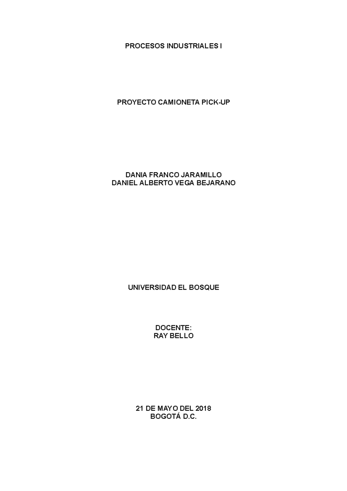 Dania Franco-Daniel Vega Camioneta Pick up - PROCESOS INDUSTRIALES I ...