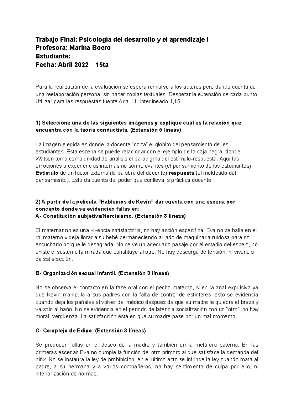 Trabajo final Psicología del desarrollo y el aprendizaje I - Trabajo Final: Psicología del - Studocu