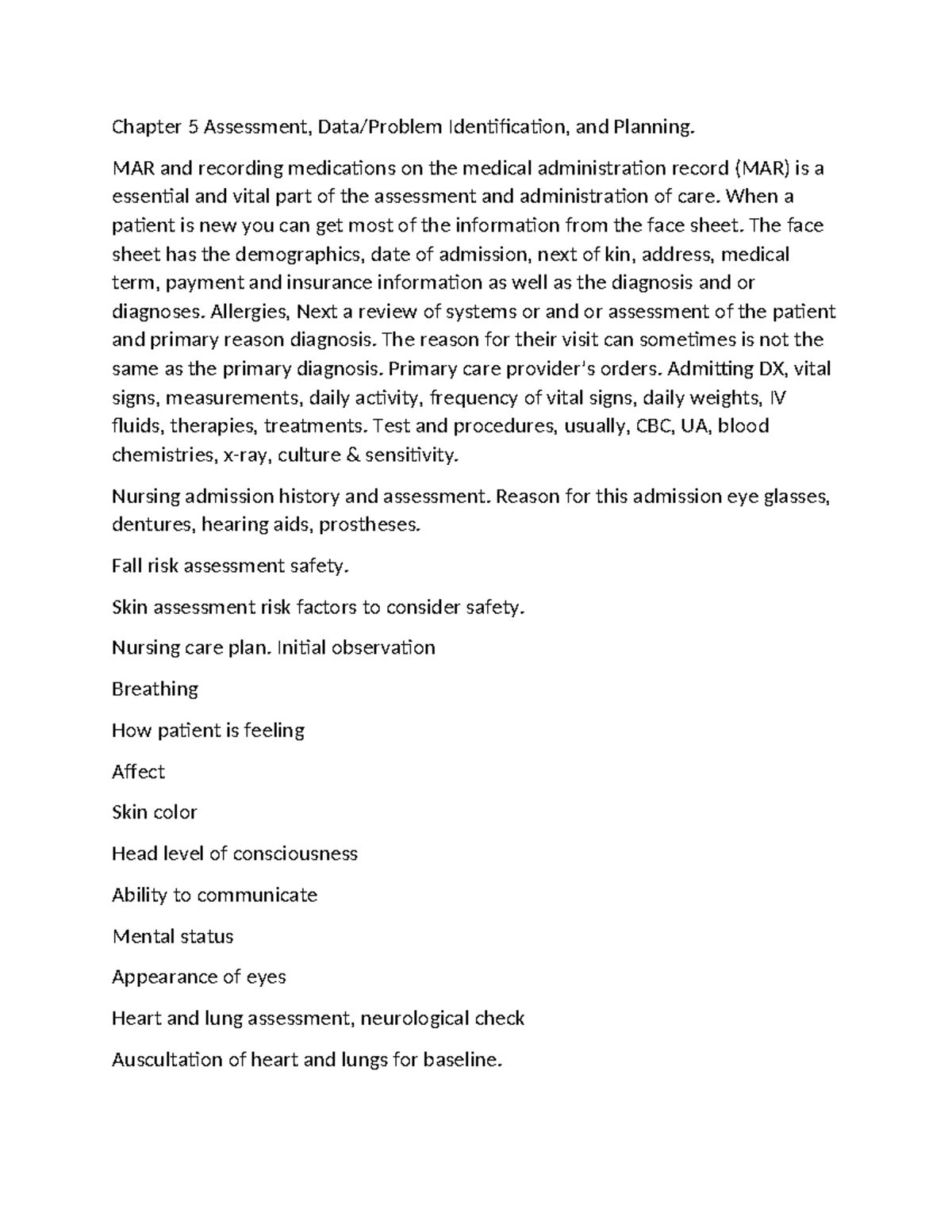 Chapter 5 Assessment - Chapter 5 Assessment, Data/Problem Identification, and Planning. MAR and ...