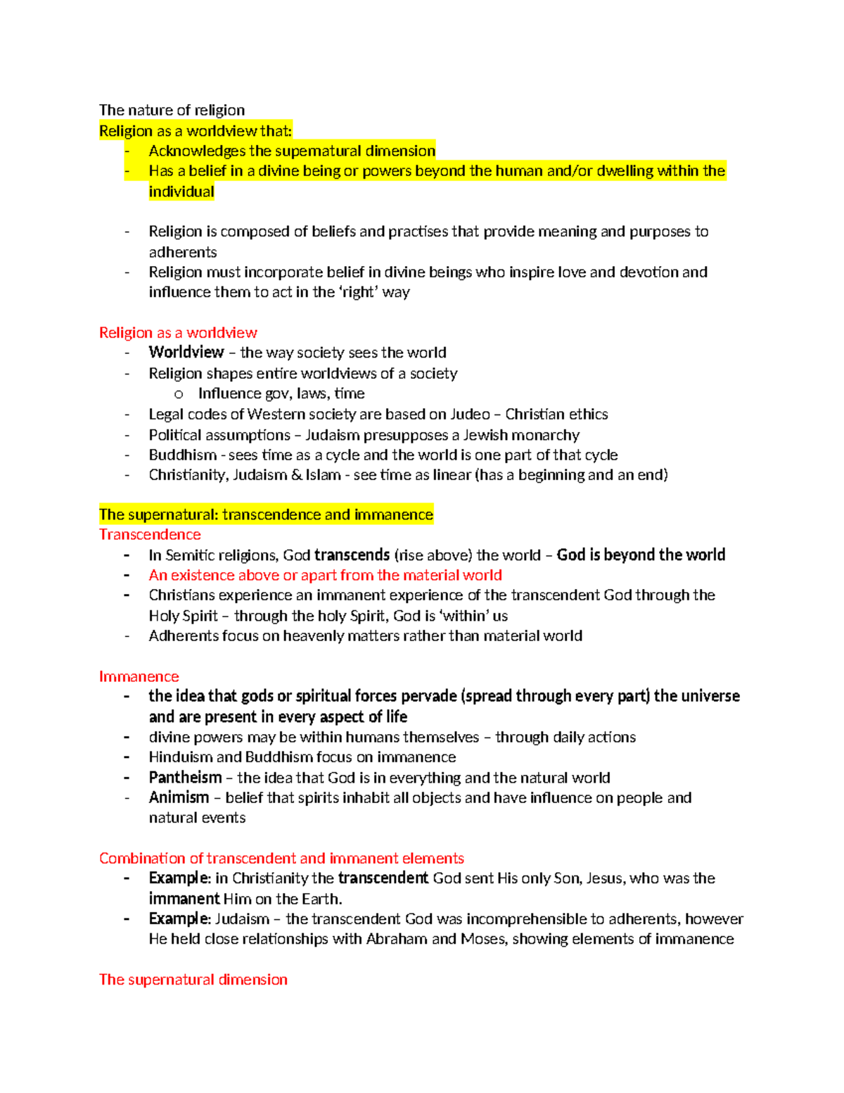 The nature of religion syllabus notes - The nature of religion Religion ...