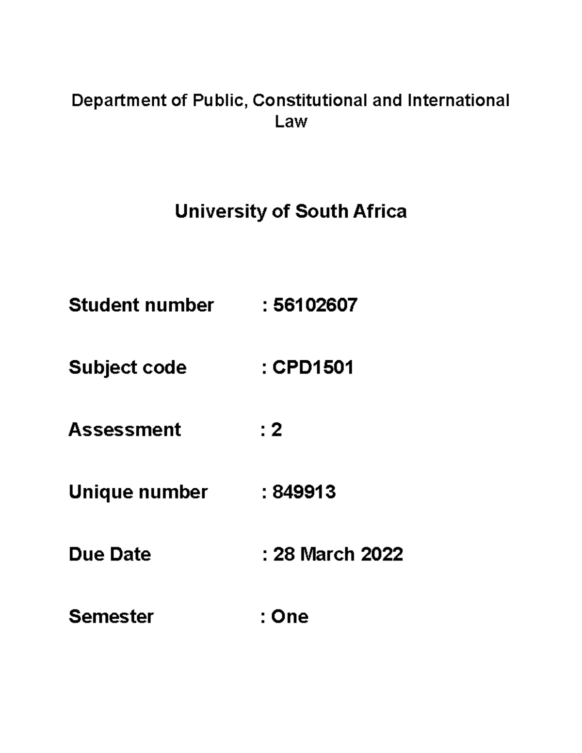 56102607, CPD1501 Assessment 2 2022 - Department of Public ...