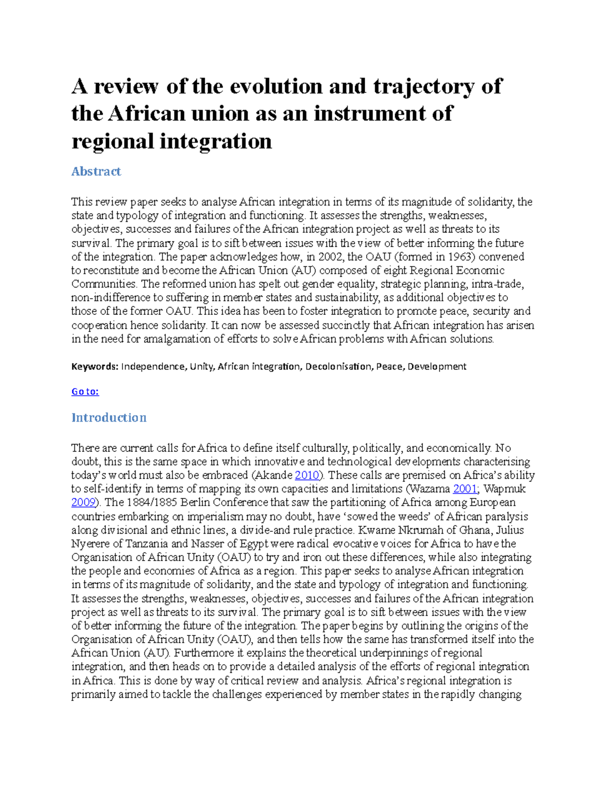 A review of the evolution and trajectory of the African union as an ...