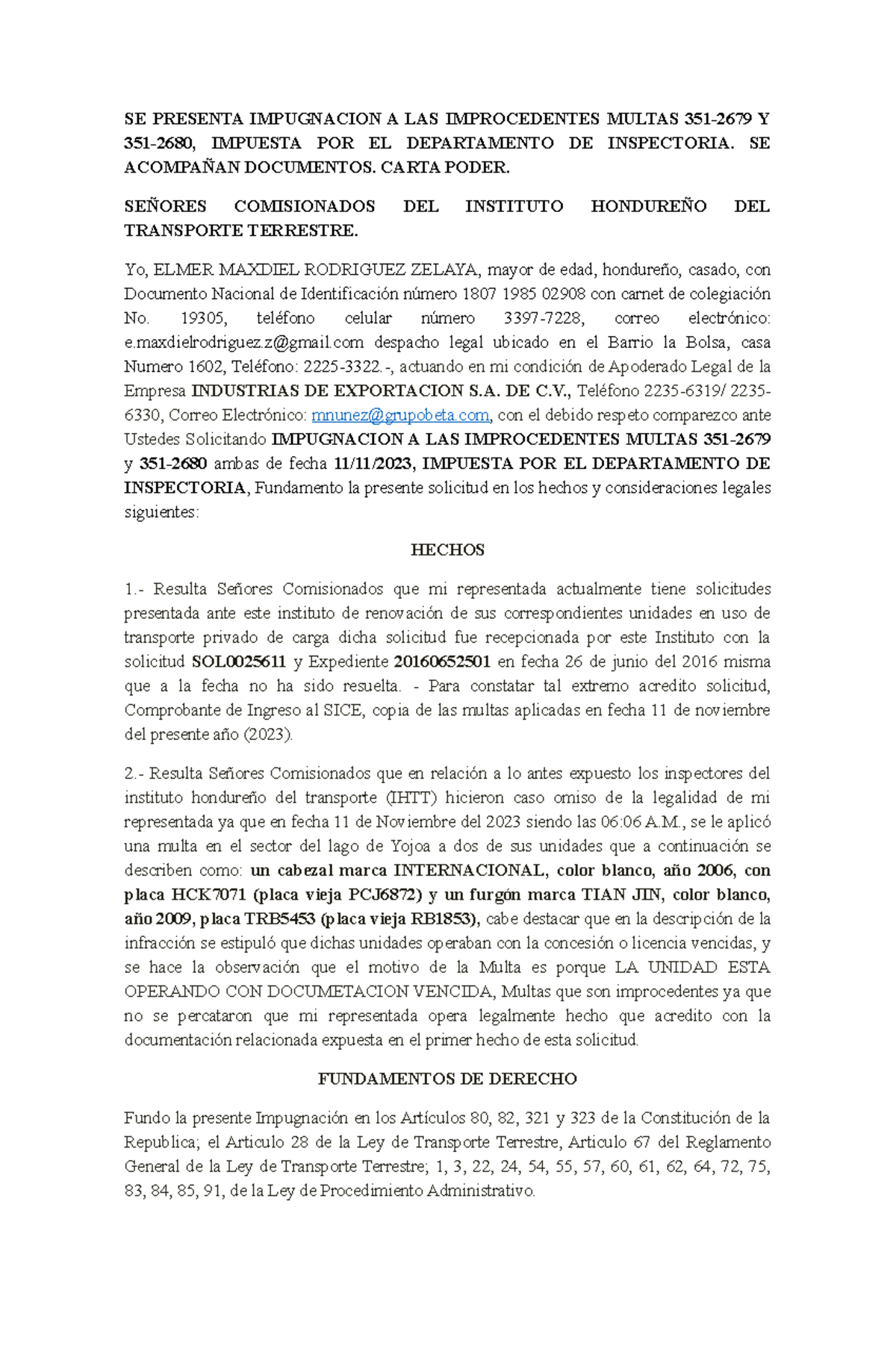 Solicitud DE Impugacion -IHTT - SE PRESENTA IMPUGNACION A LAS ...