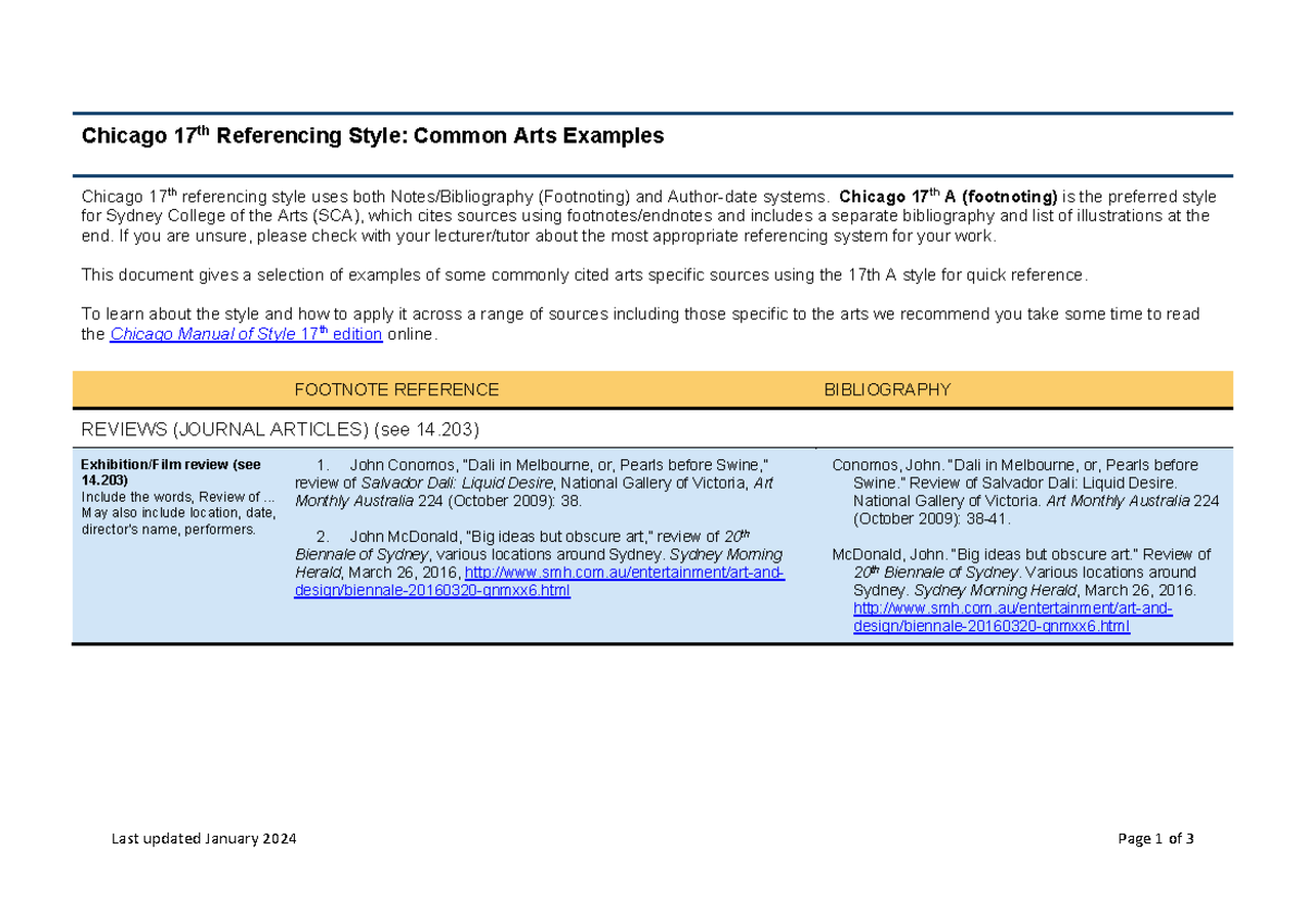 Chicago 17th Referencing Examples - Last updated January 2024 Page 1 of ...