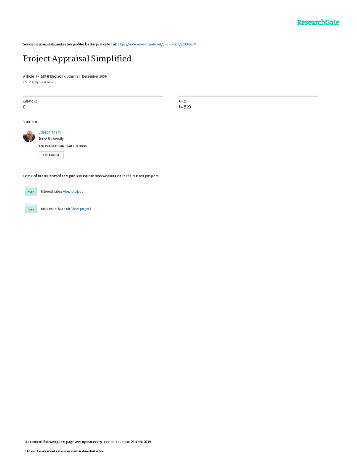 Project Appraisal Simplified SSRN-id1524212 - See discussions, stats ...