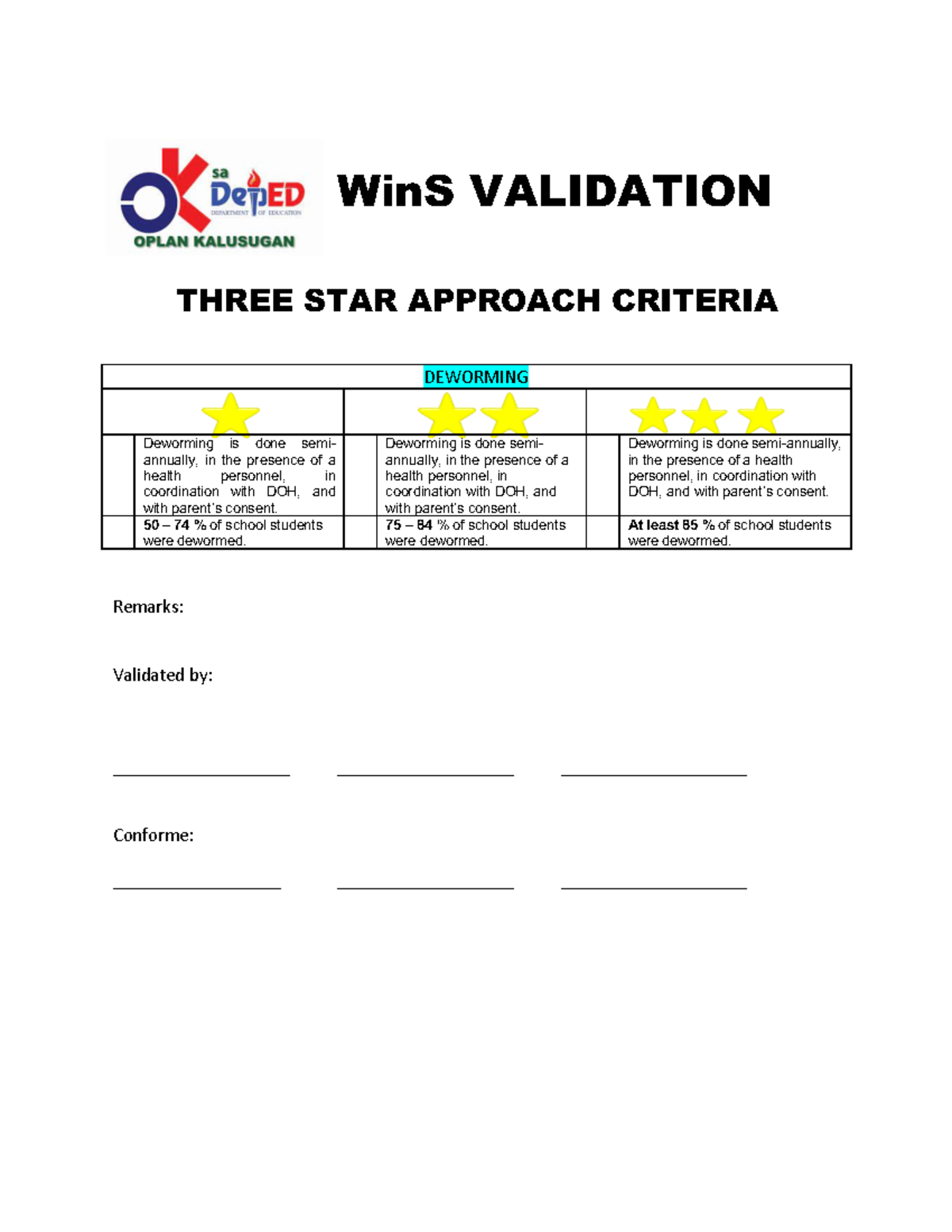 Three STAR Approach Criteria - WinS VALIDATION THREE STAR APPROACH ...