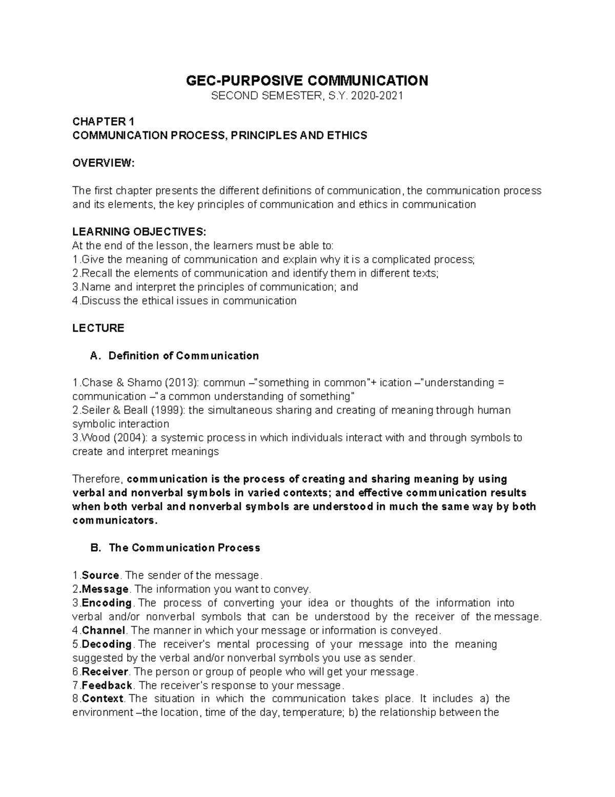 GEC PC chapter 1 - Lecture notes 1 - GEC-PURPOSIVE COMMUNICATION SECOND ...