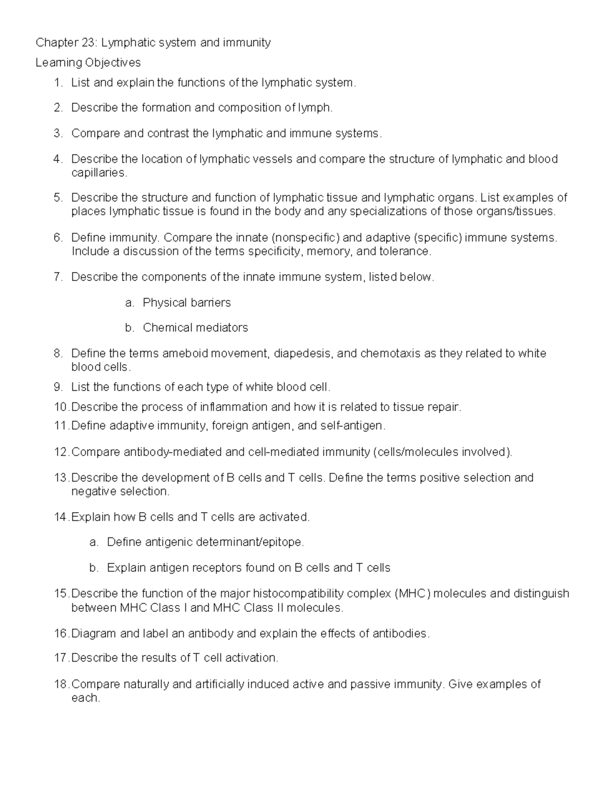 Week 12- Lymphatic System - Immunity - Chapter 23: Lymphatic system and ...