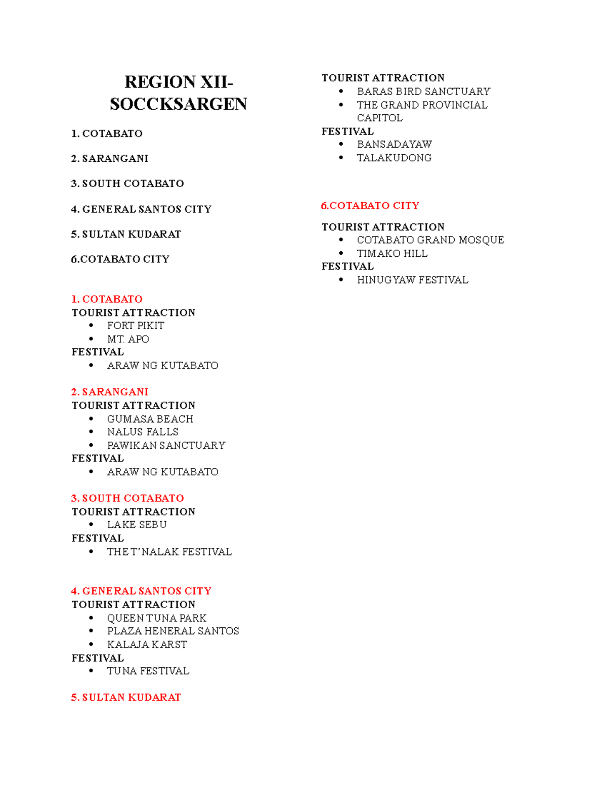 WS2 10 Region XI and XII - REGION XII- SOCCKSARGEN 1. COTABATO 2 ...