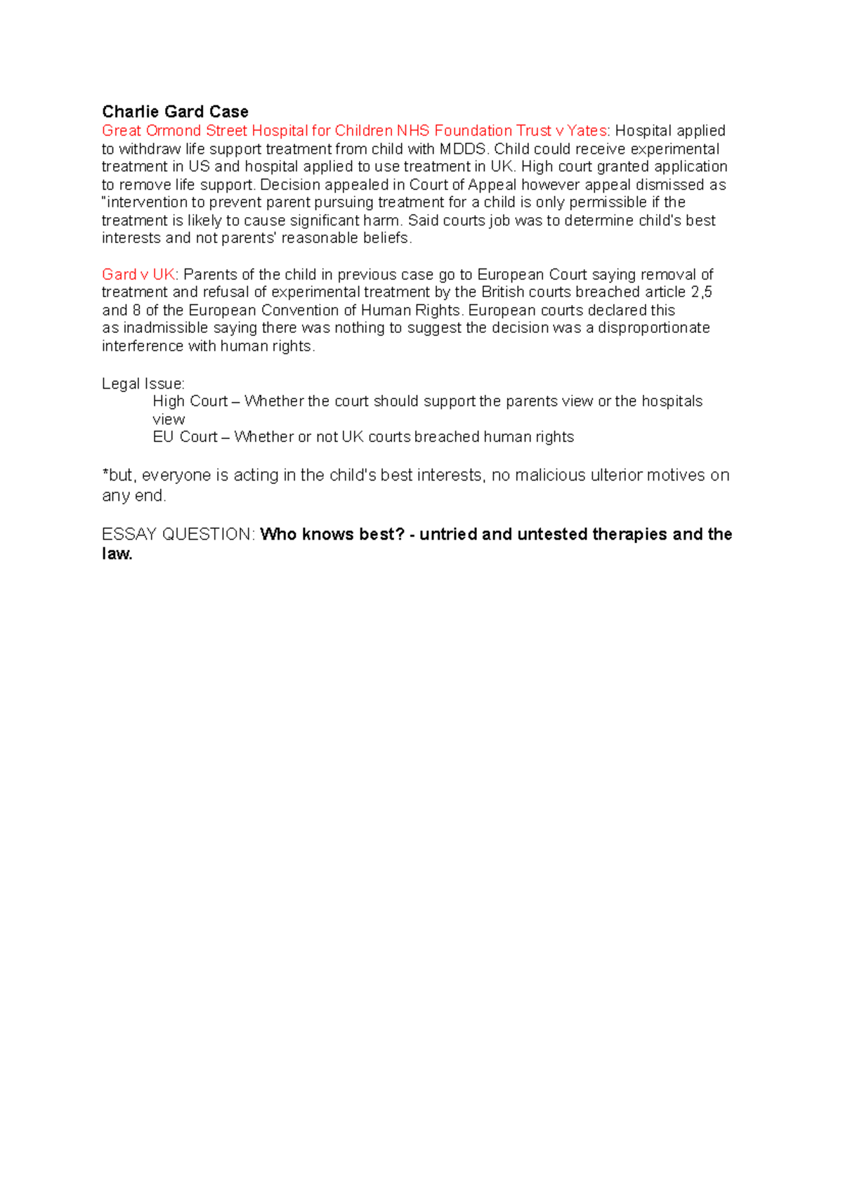 Lecture 1 - Charlie Gard Case - Charlie Gard Case Great Ormond Street ...