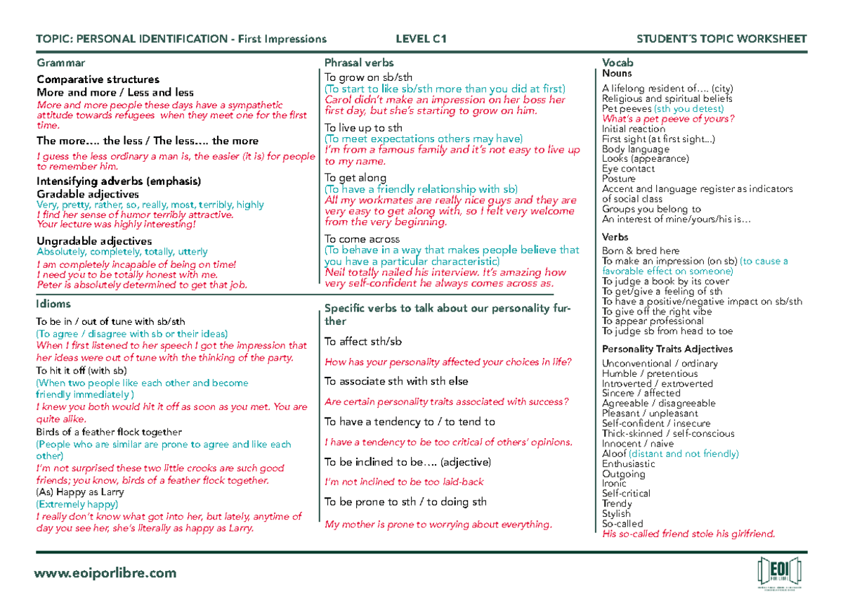 SPK C1 First-Impressions - eoiporlibre TOPIC: PERSONAL IDENTIFICATION ...