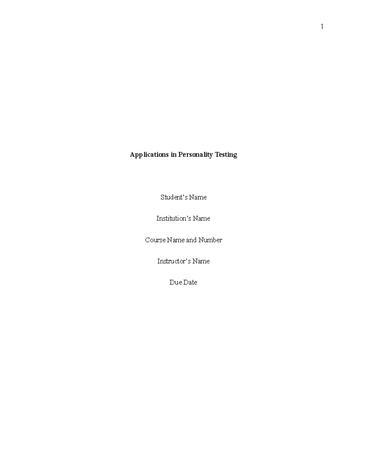 Applications in Personality Testing - Applications in Personality ...