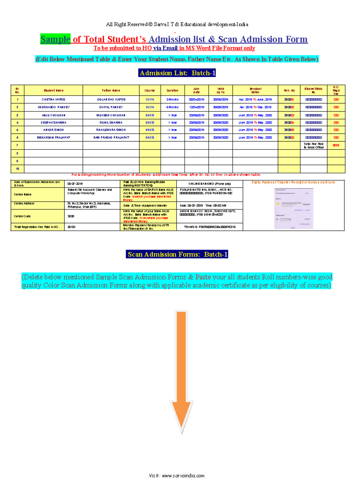 1 Sample for Sending Computer Admission Form by email - Sample of Total ...