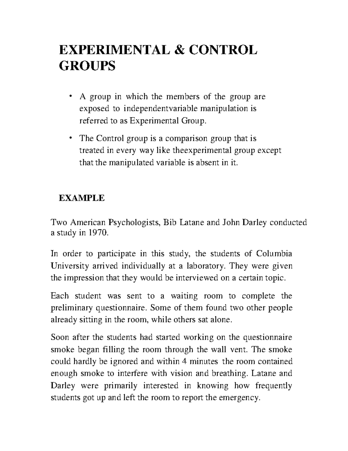Experimental AND Control Groups - EXPERIMENTAL & CONTROL GROUPS A group ...