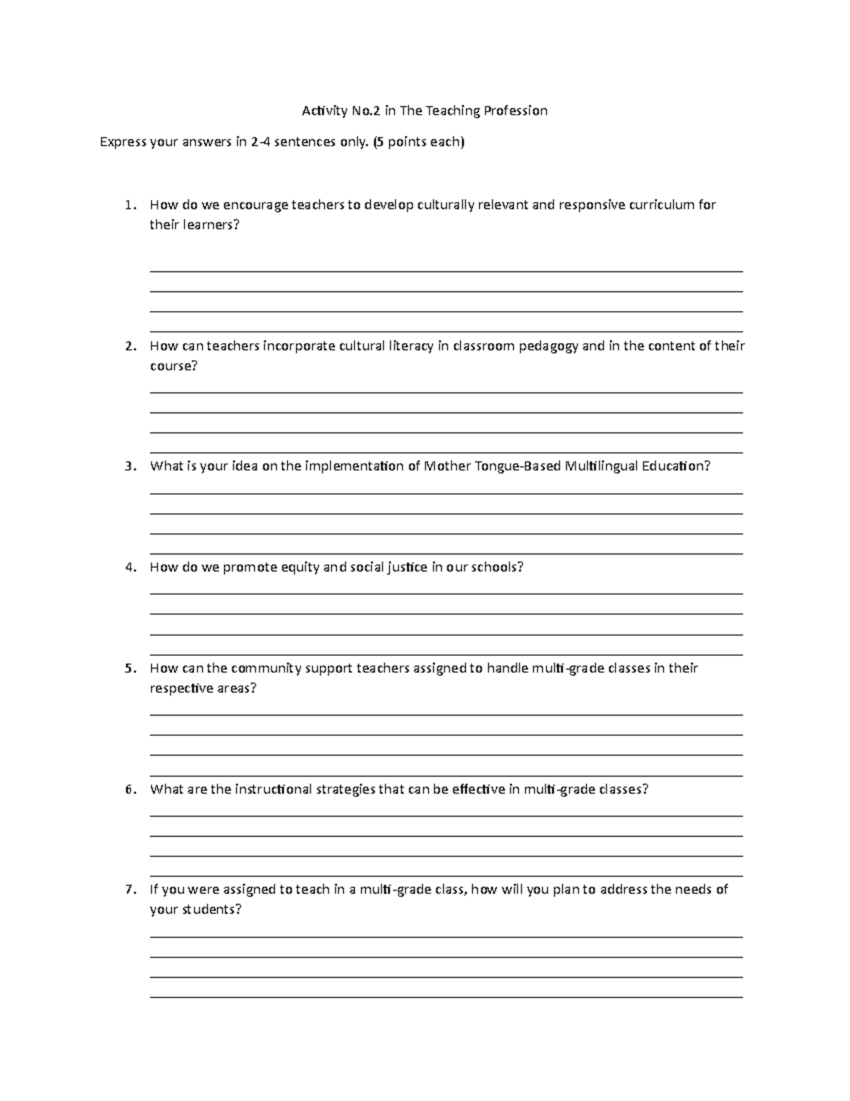 Activity No.2 in the Teaching Profession - Activity No in The Teaching ...