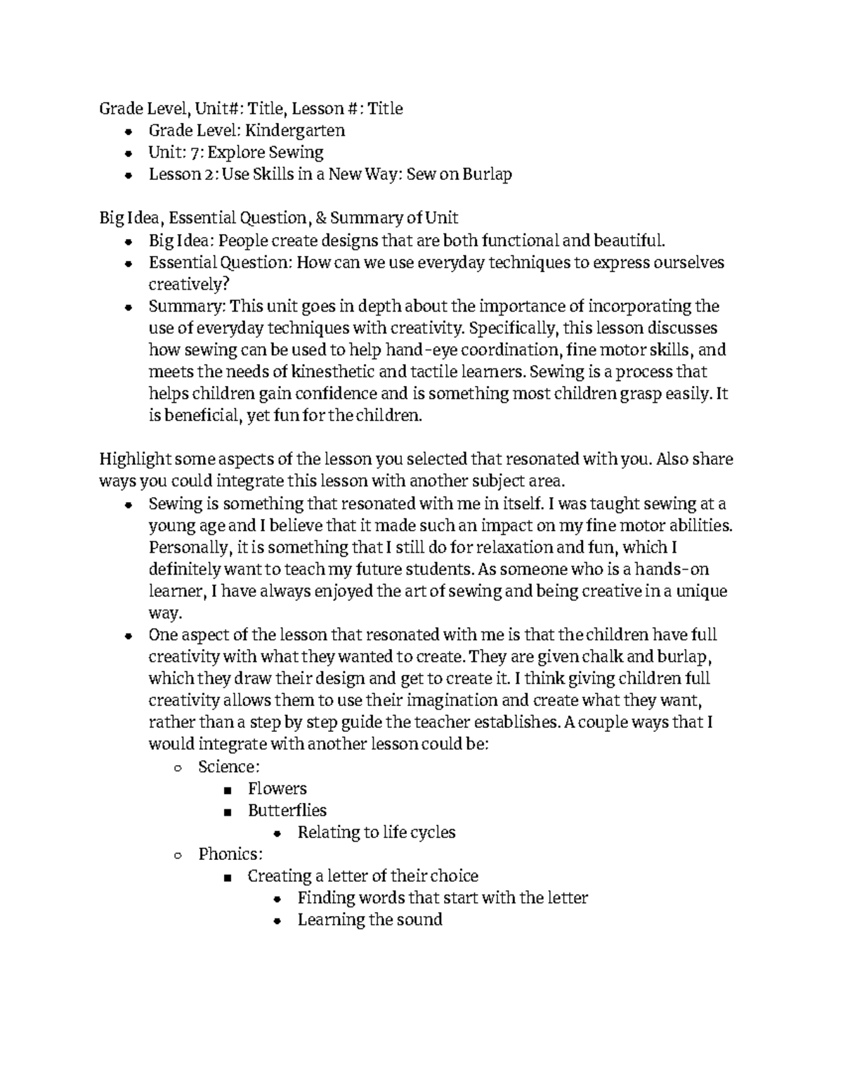 Art lesson practice research - Grade Level, Unit#: Title, Lesson ...