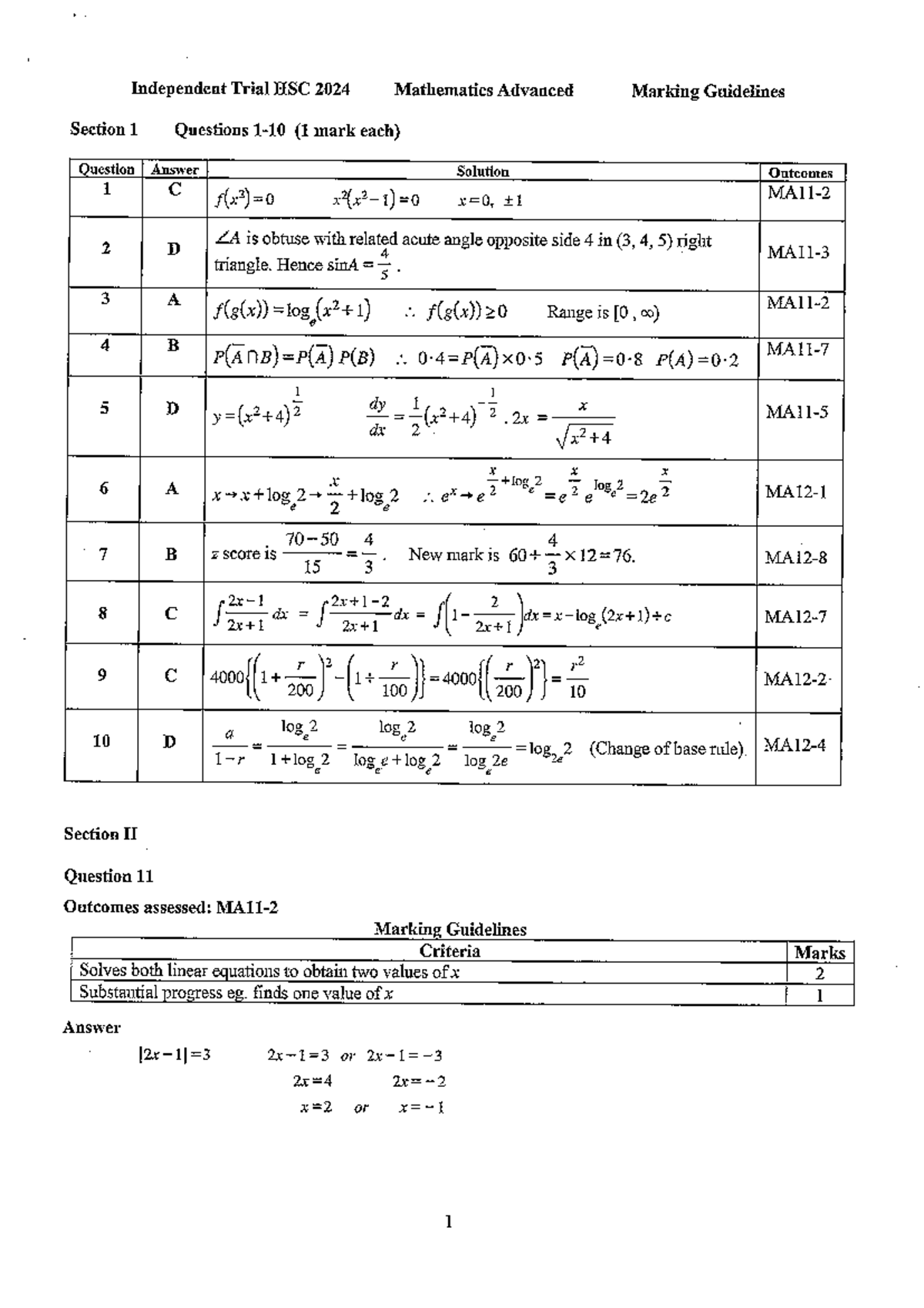 12 Advanced Solutions - math answers - Independent Trial HSC 2024 ...