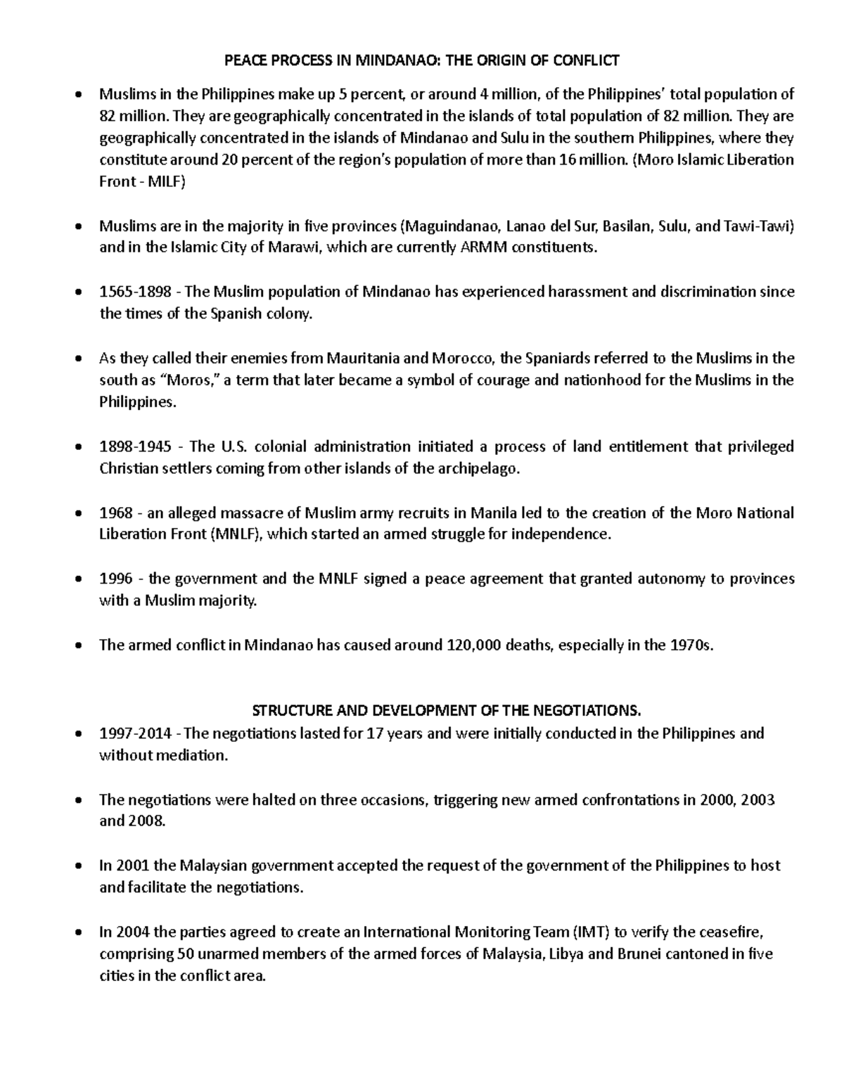 INST 2 Lesson 1 - NONE - PEACE PROCESS IN MINDANAO: THE ORIGIN OF ...