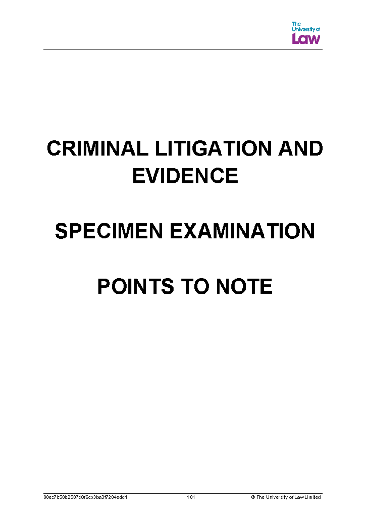 specimen assessment sample answer - CRIMINAL LITIGATION AND EVIDENCE ...