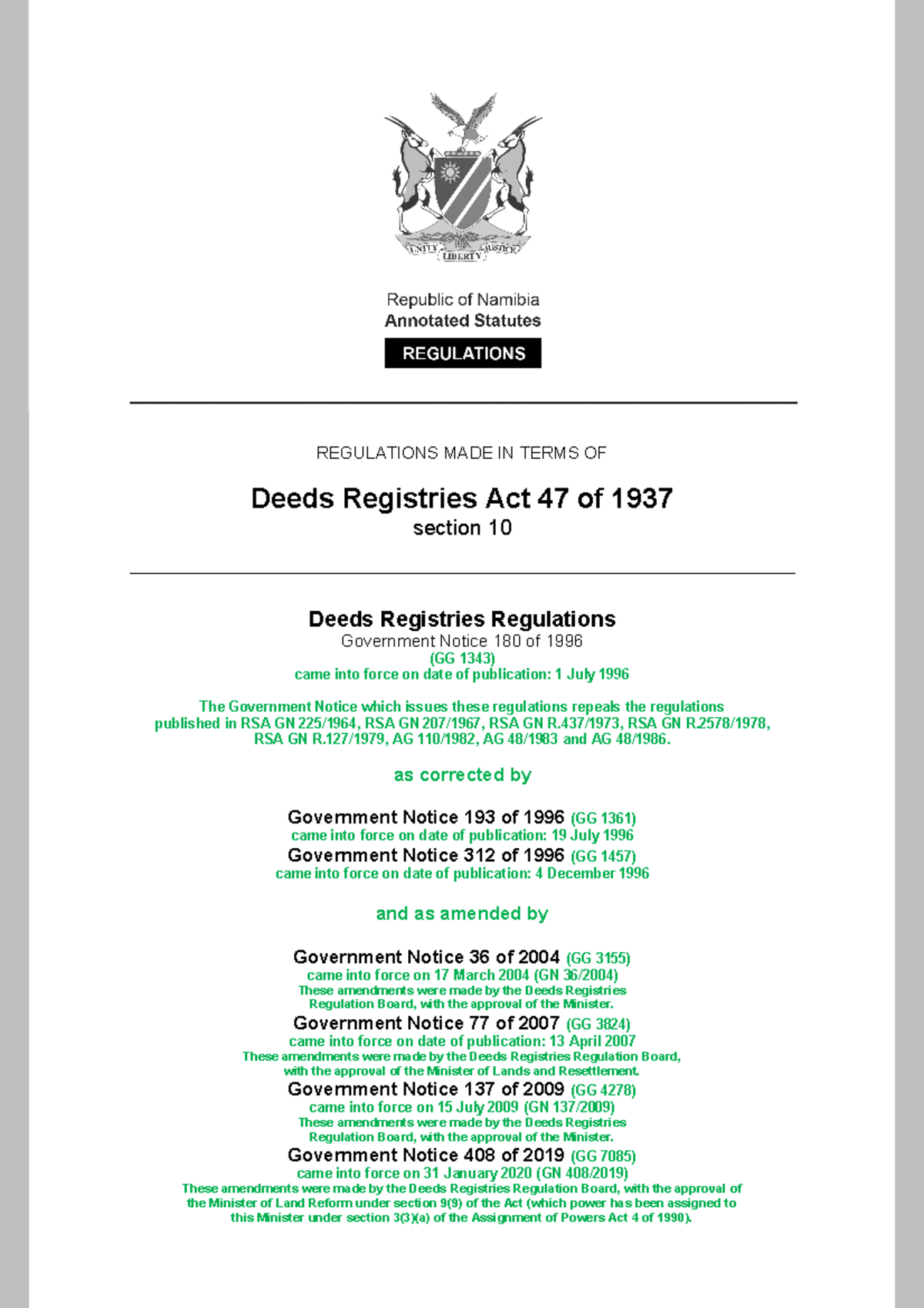 Deeds Registries Act 47 of 1937-Regulations 1996-180 - REGULATIONS MADE ...