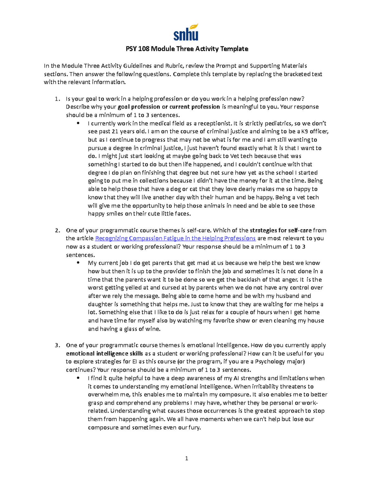 PSY 108 Module Three Activity - Then answer the following questions ...