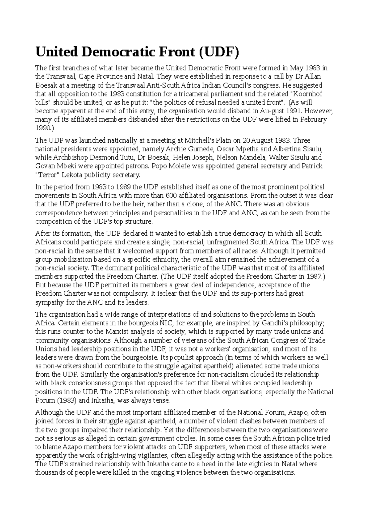 United democratic front udf general information - United Democratic ...