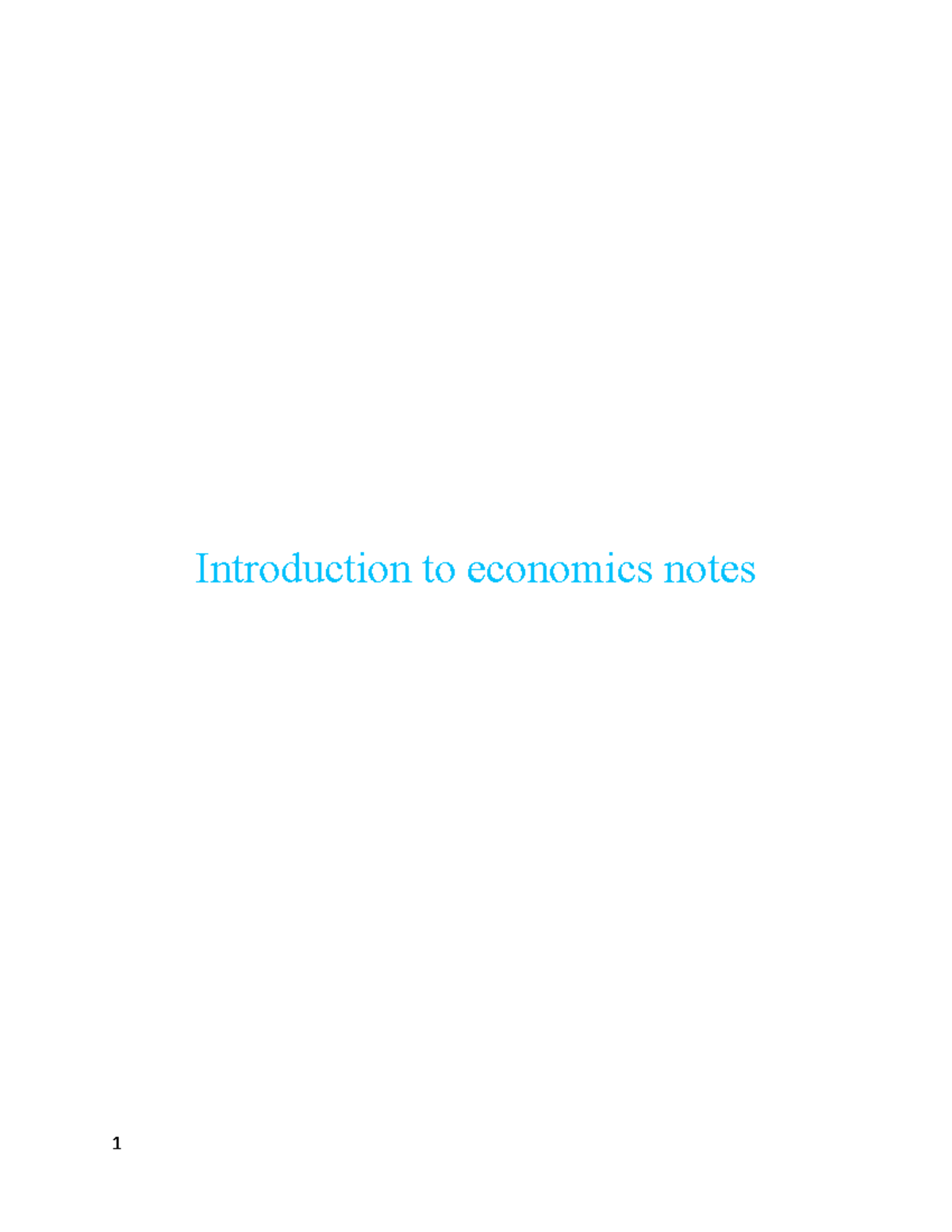 Introduction to economics notes - - Studocu