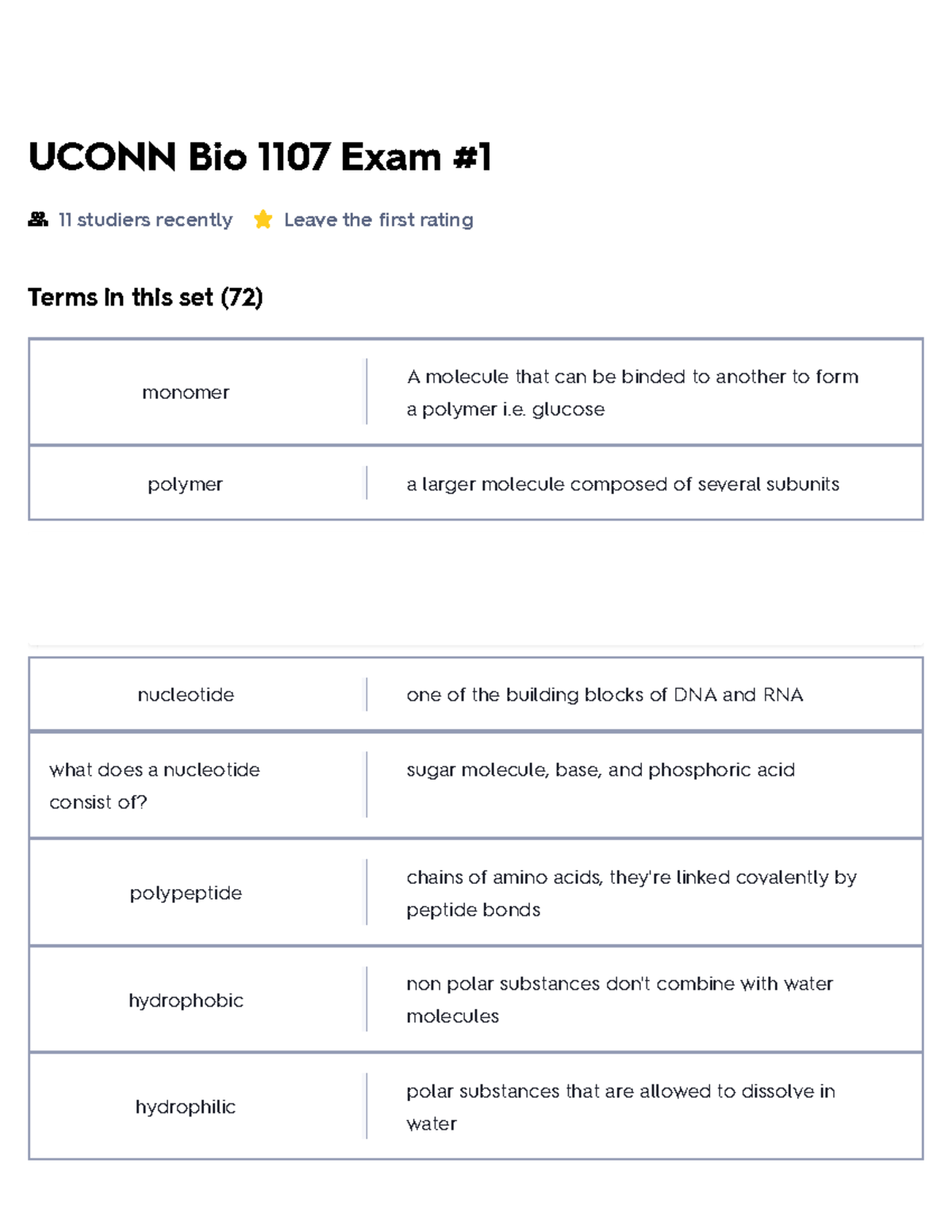 Uconn Bio 1107 Exam #1 Flashcards Quizlet - UCONN Bio 1107 Exam 11 ...