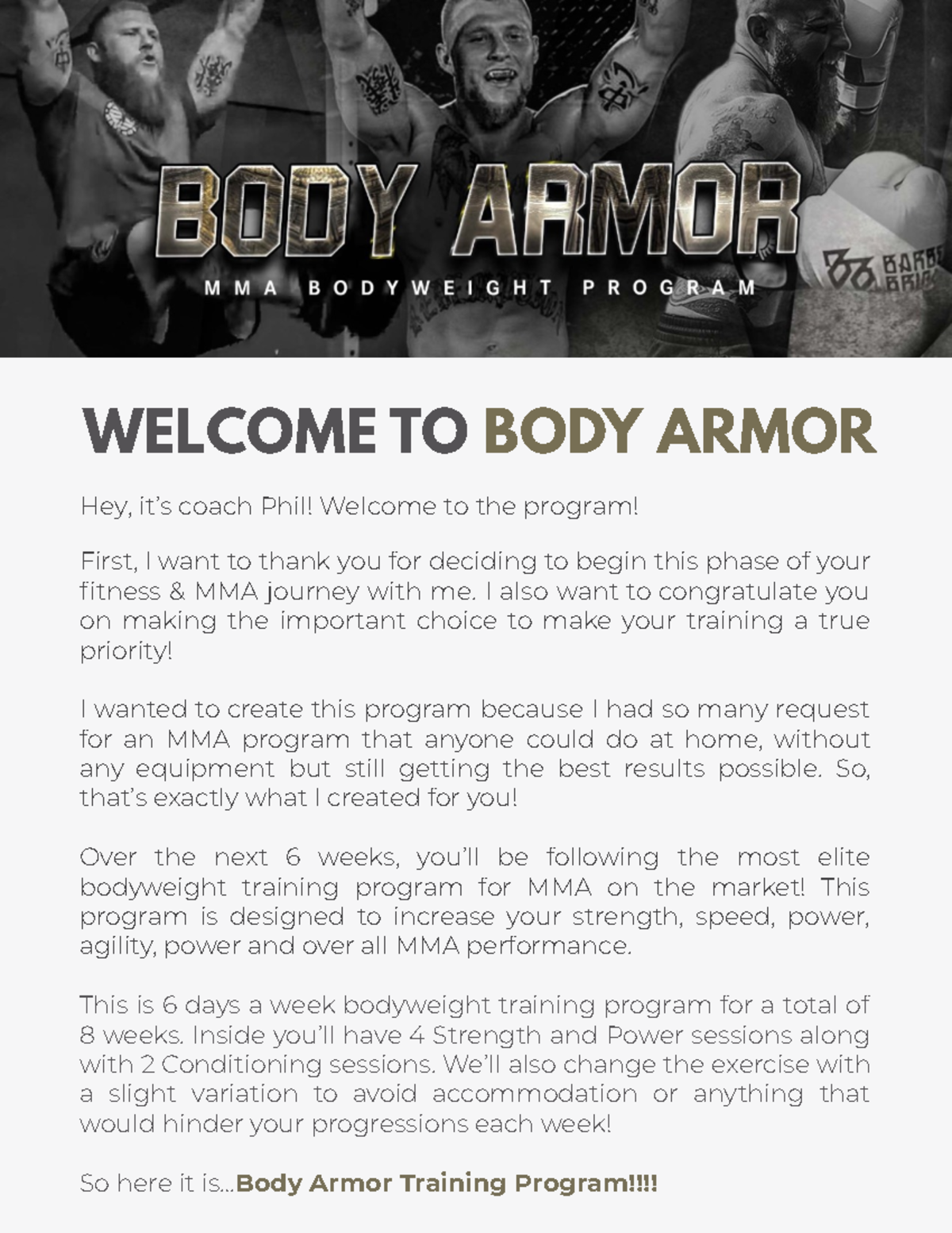Toaz345cr7thegoat - WELCOME TO BODY ARMOR Hey, it’s coach Phil! Welcome to the program! First, I ...
