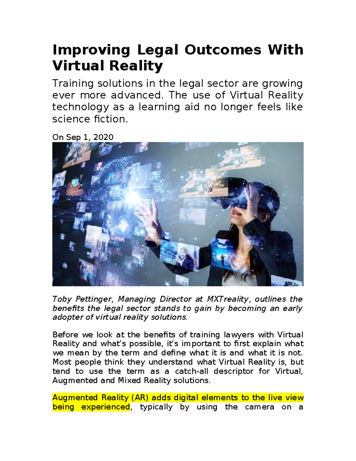 Improving Legal Outcomes With Virtual Reality - Improving Legal ...