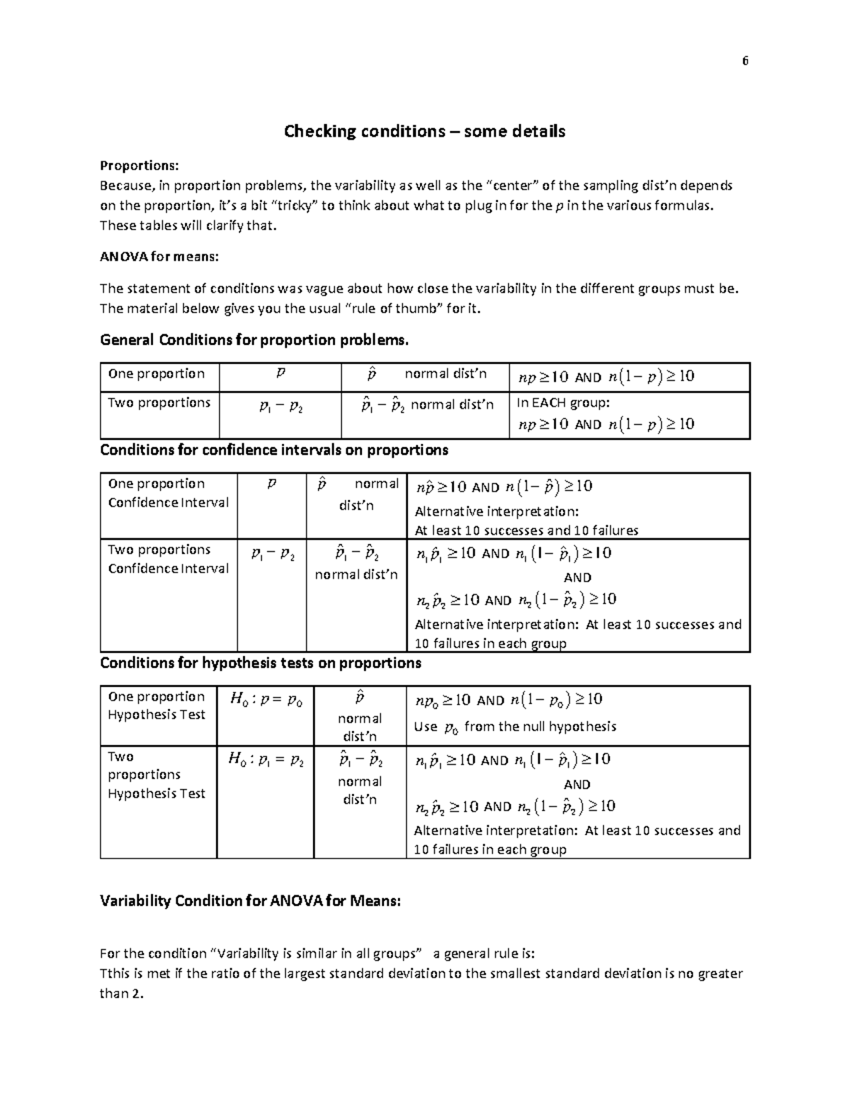 Formula-sheet-page6 - formula sheet - 6 Checking conditions – some ...