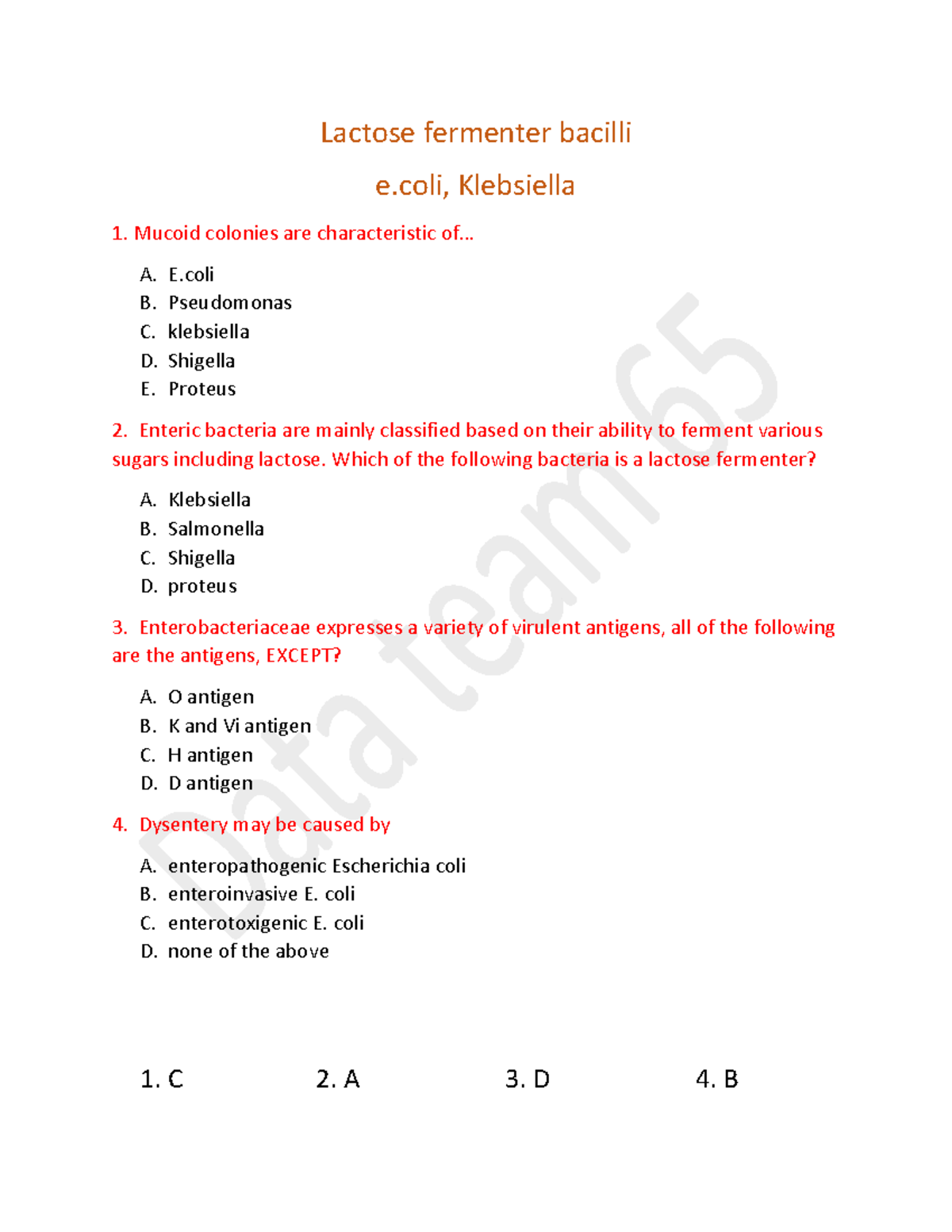 Lactose fermenter bacilli - .. A. E B. Pseudomonas C. klebsiella D ...