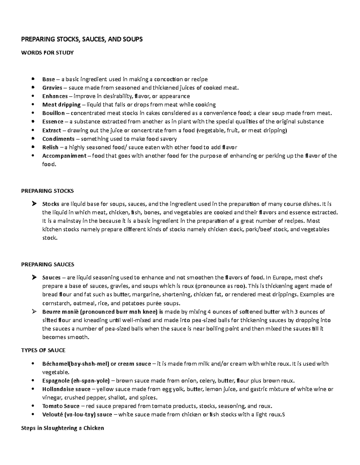 Preparing Stocks, Sauces, AND Soups - PREPARING STOCKS, SAUCES, AND ...