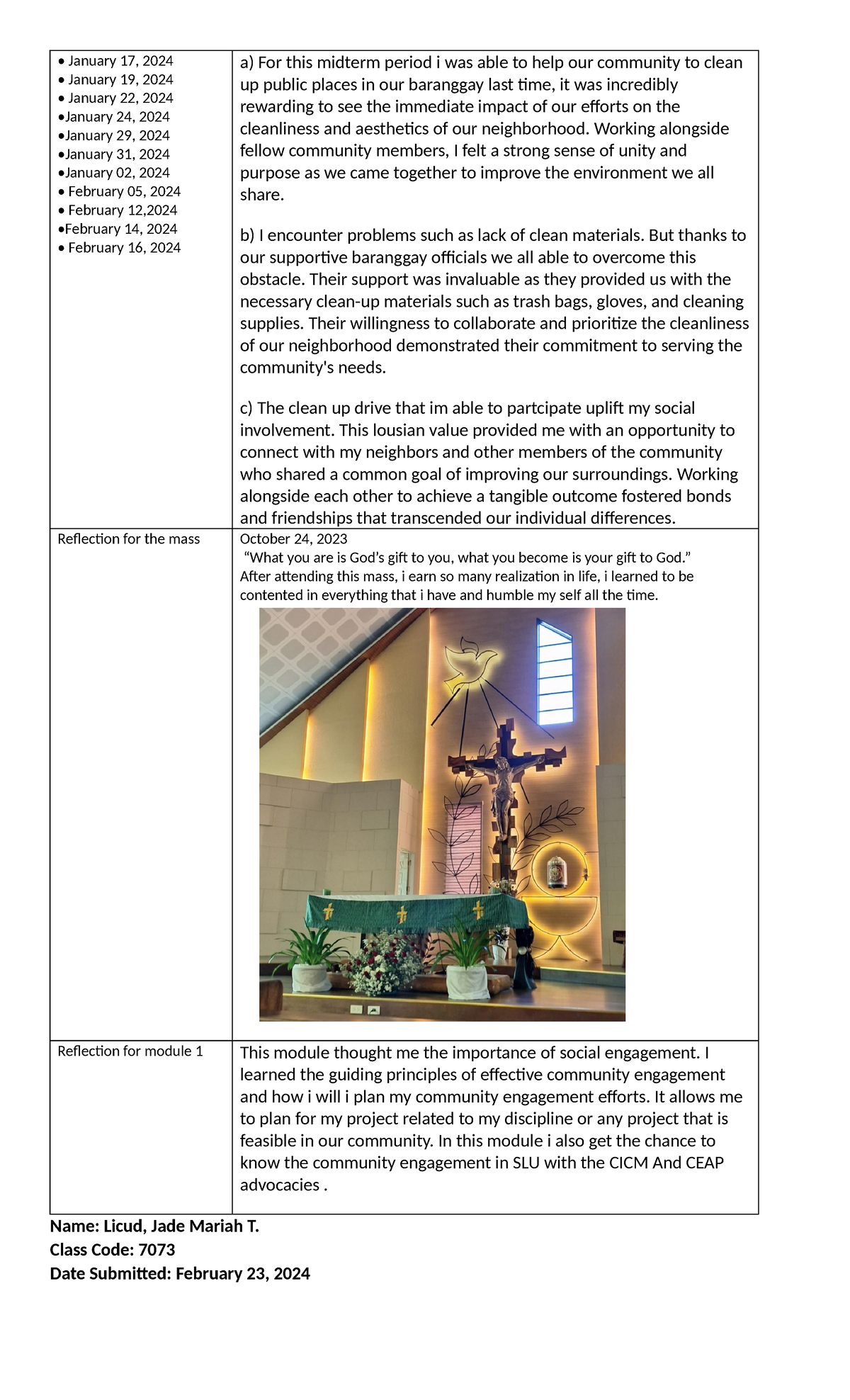 Midterm journal writing - • January 17, 2024 • January 19, 2024 ...